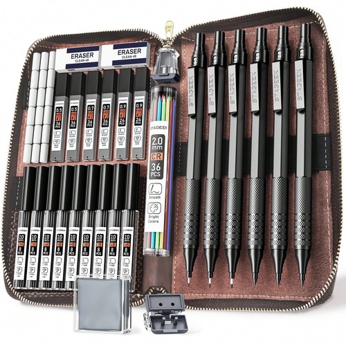 NGE-30Pcs Art Metal Mechanical Pencil Set With Leather Case, 6PCS Art ...