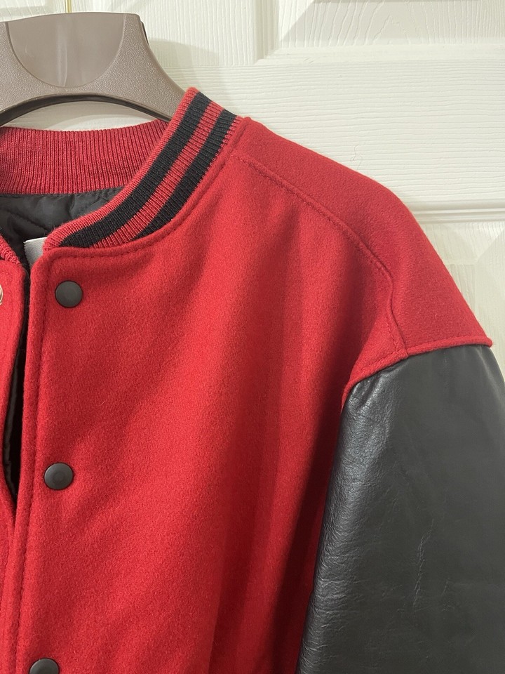 Vintage Excelled BLACK RED LEATHER Wool Varsity Letterman Jacket Sz XL ...