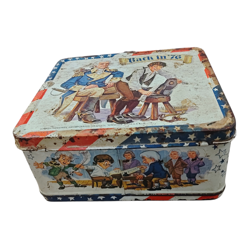 Vintage Old Antique Iron Multi-Color Embossed Back In 76 Lunch Box ...
