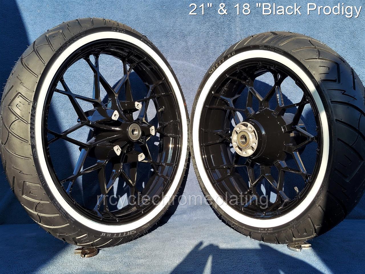 Harley Black 21" F & 18" R Prodigy Wheels Shinko Tires Rotor 09-23 Road ...