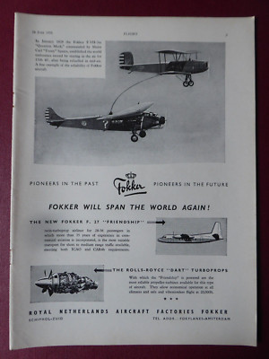 6/1955 PUB FOKKER F27 FRIENDSHIP 1929 QUESTION MARK FOKKER F VII-2M ...