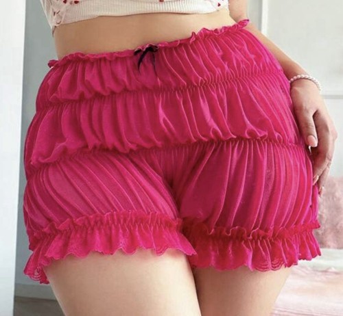 Vtg Styl Girly Romantic Hot Pink Chiffon Mesh Ruched Ruffled Brief ...