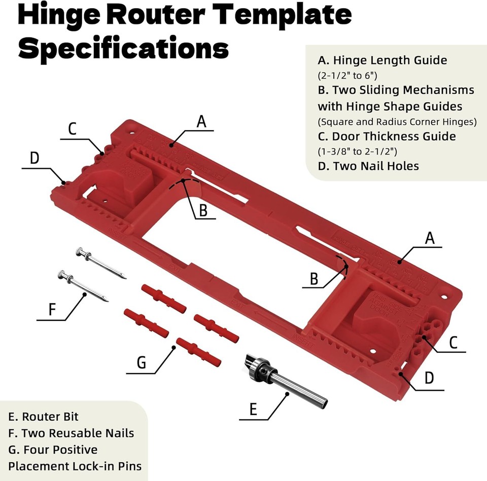Door Jamb Hinge Jig, Door Hinge Jig, Hinge Router Template Compatible ...