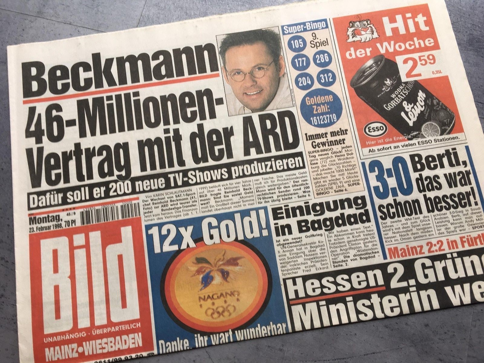 BILDzeitung 23.02.1998 Februar 23.2.1998 Geschenk 21. 22. 23. 24 ...
