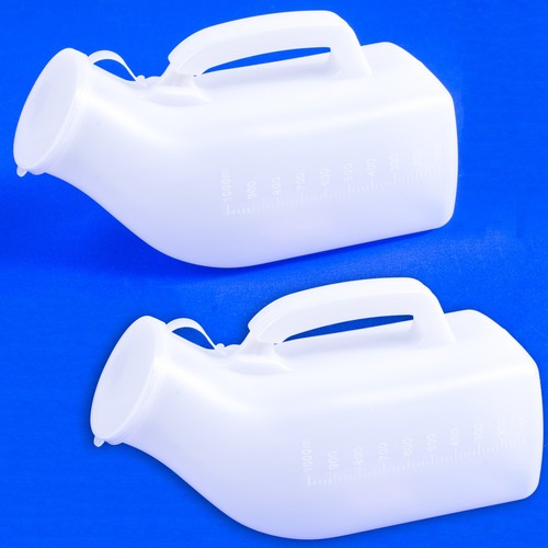 MENS URINE BOTTLES X2 Male 1L Litre Container Lid Cap Travel Night ...