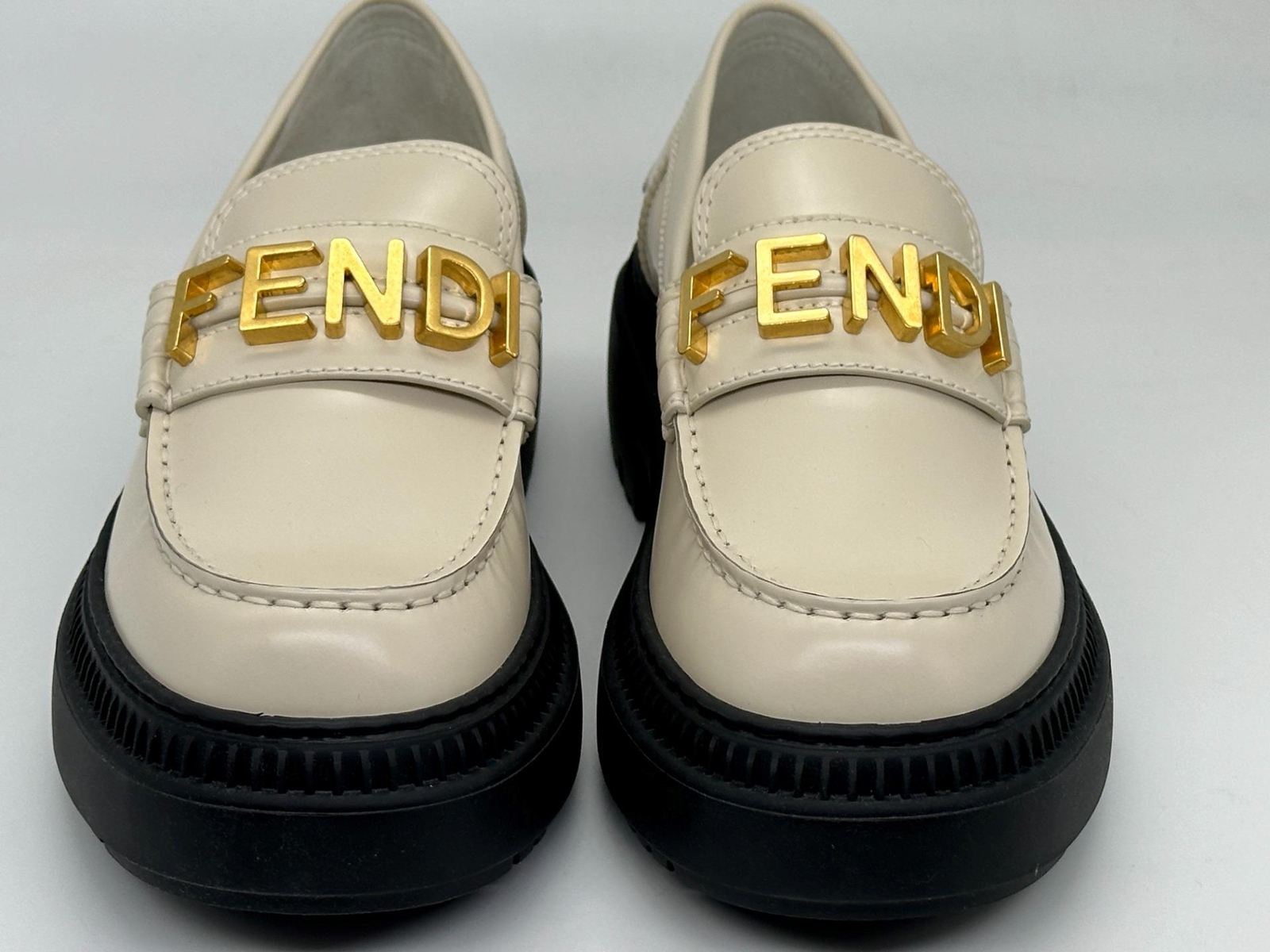 FENDI Fendigraphy Graphy Signature Logo Leather Platform Loafers Shoes ...