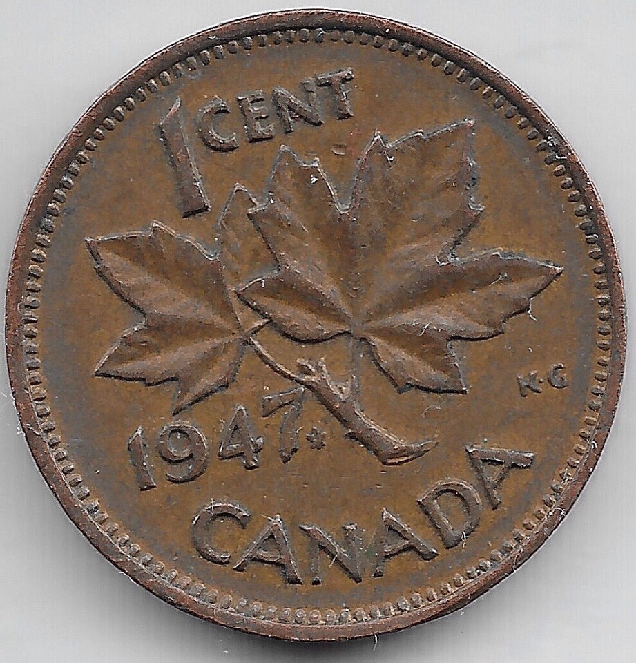 1947 Canada Canadian Penny Error Variation Blunt 7 in Date Maple Leaf ...