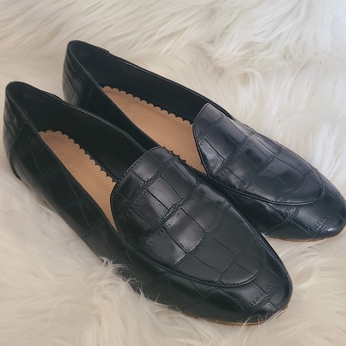 Ann Taylor Loft Black Croc Crocodile Penny Loafers Size 6.5 Women's Euc ...