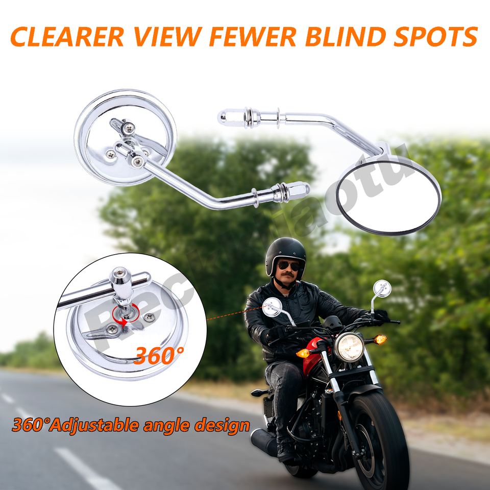 Chrome Retro Round Mirrors For 8mm Harley Davidson Cruiser Bobber ...