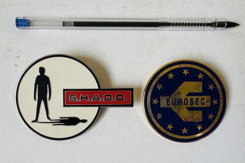 2 Fanderson UFO SHADO Doppleganger metal badges Gerry Anderson Sylvia ...