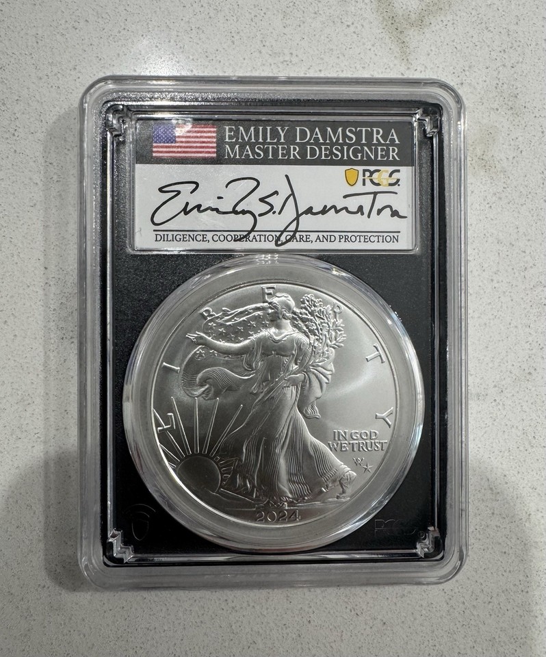 2024 (P) SILVER EAGLE PCGS MS70 STAR PRIVY EMILY DAMSTRA HAND SIGNED ...