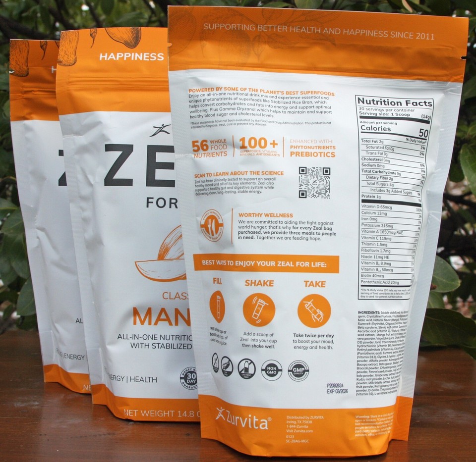 *3-Pack* Zurvita Zeal 30-Day Wellness Bag, Classic Mango | eBay