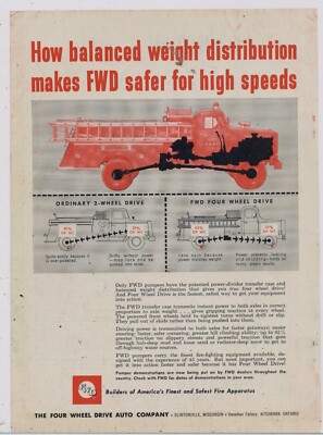 1957 FWD Four Wheel Drive Fire Truck Ad: Cutaway Weight Dist. Pics ...