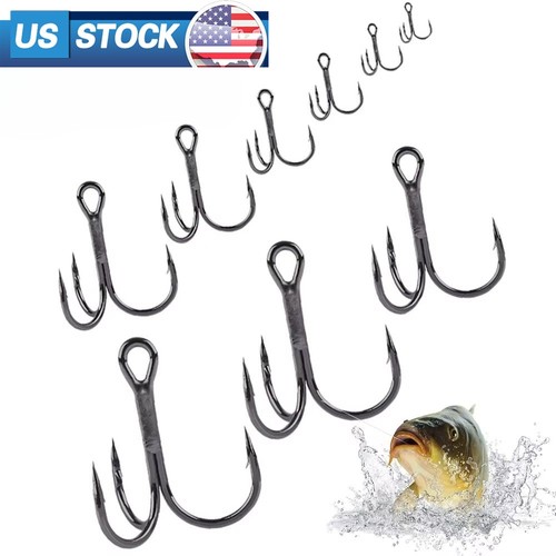 100pcs Fishing Hook Sharp Treble Hooks Size 1 2 4 6 8 10 12 Red Black ...