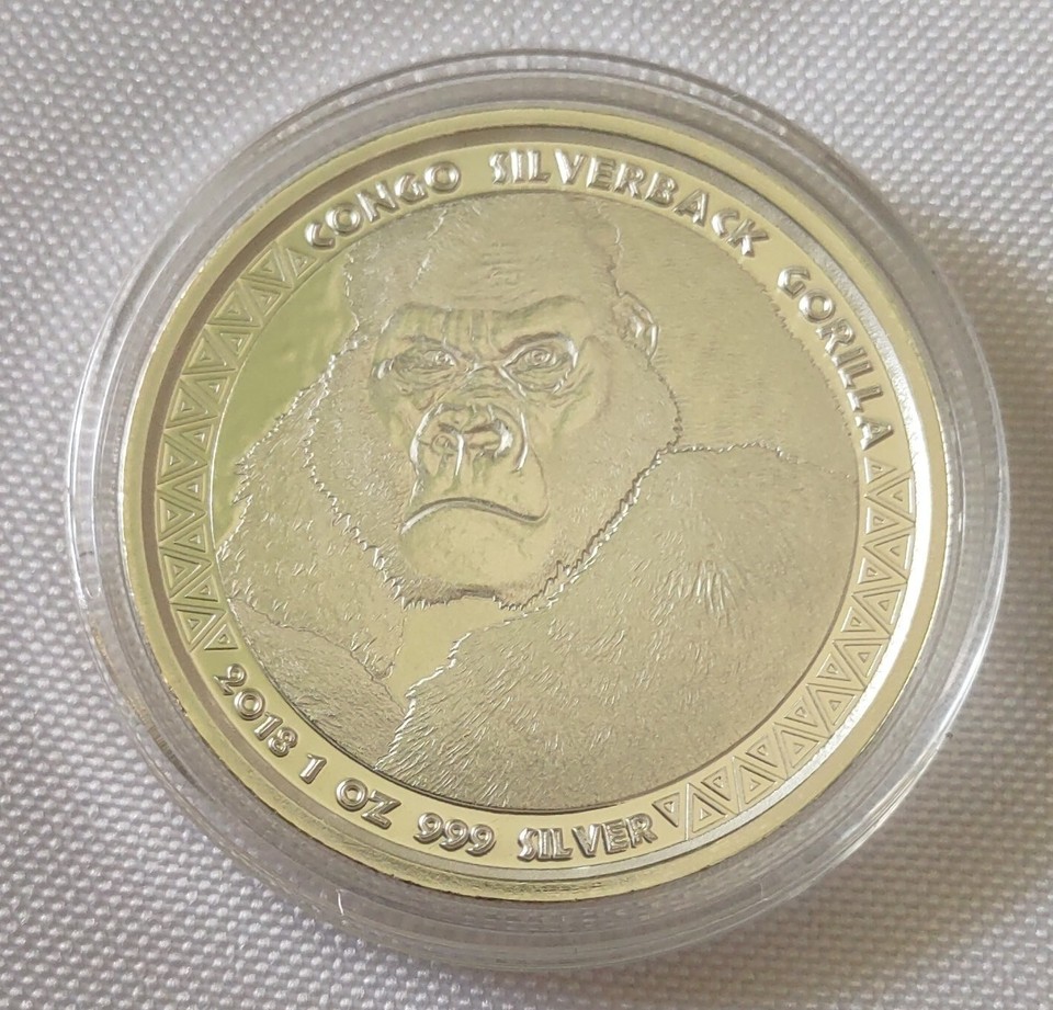 2018 CONGO SILVERBACK GORILLA 1 OUNCE 5000 FRANCS FINE 999 SILVER COIN ...
