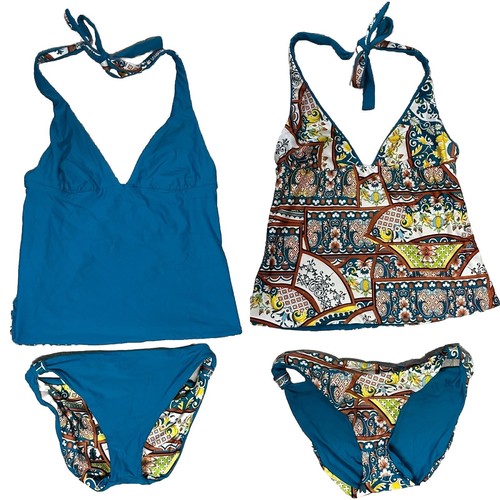 BECCA Swim Rebecca Virtue Tankini Bikini Swimsuit Reversible Blue Women ...