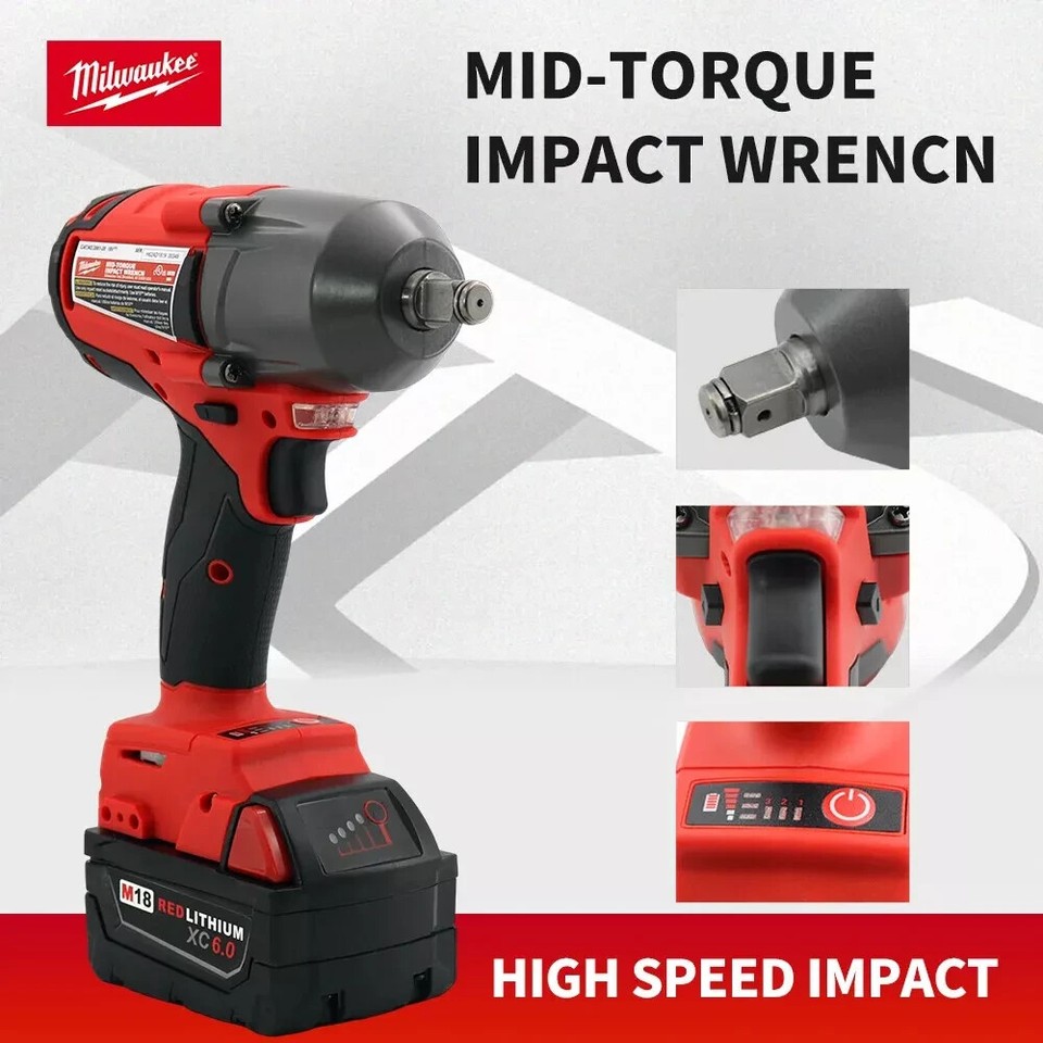Milwaukee M18 Cordless 1/2"Mid Torque Impact Wrench 18 Volt - Tool Only ...