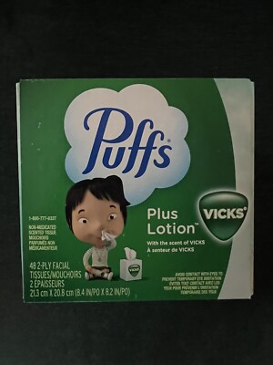 Vicks Puffs Plus Facial tissue Lotion Soothing scent 48 2 Ply Tissues ...