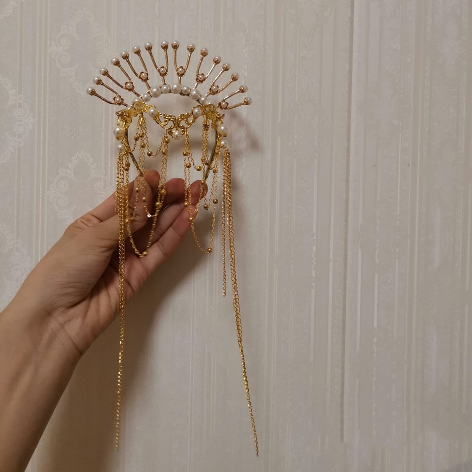 1/6 1/4 1/3 BJD Pilgrim Gold Head Crown Headband Hat Pearls Chains ...