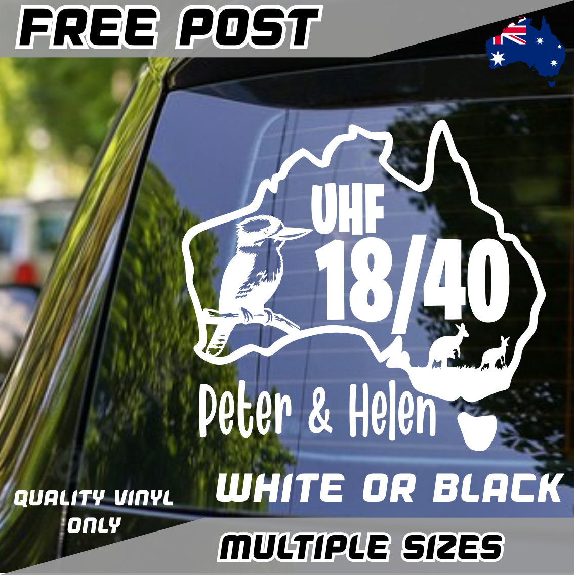 UHF 18/40 Sticker Decal Car Window Caravan Custom Name Australia Kookaburra Van | eBay Australia