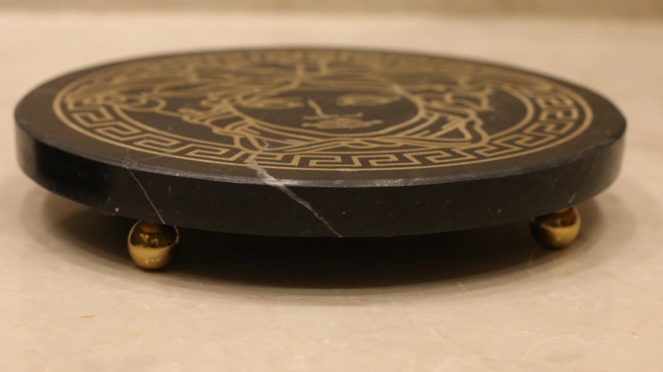 versace logo Rounded black Marble Stone Serving Cutting Platter Cheese ...