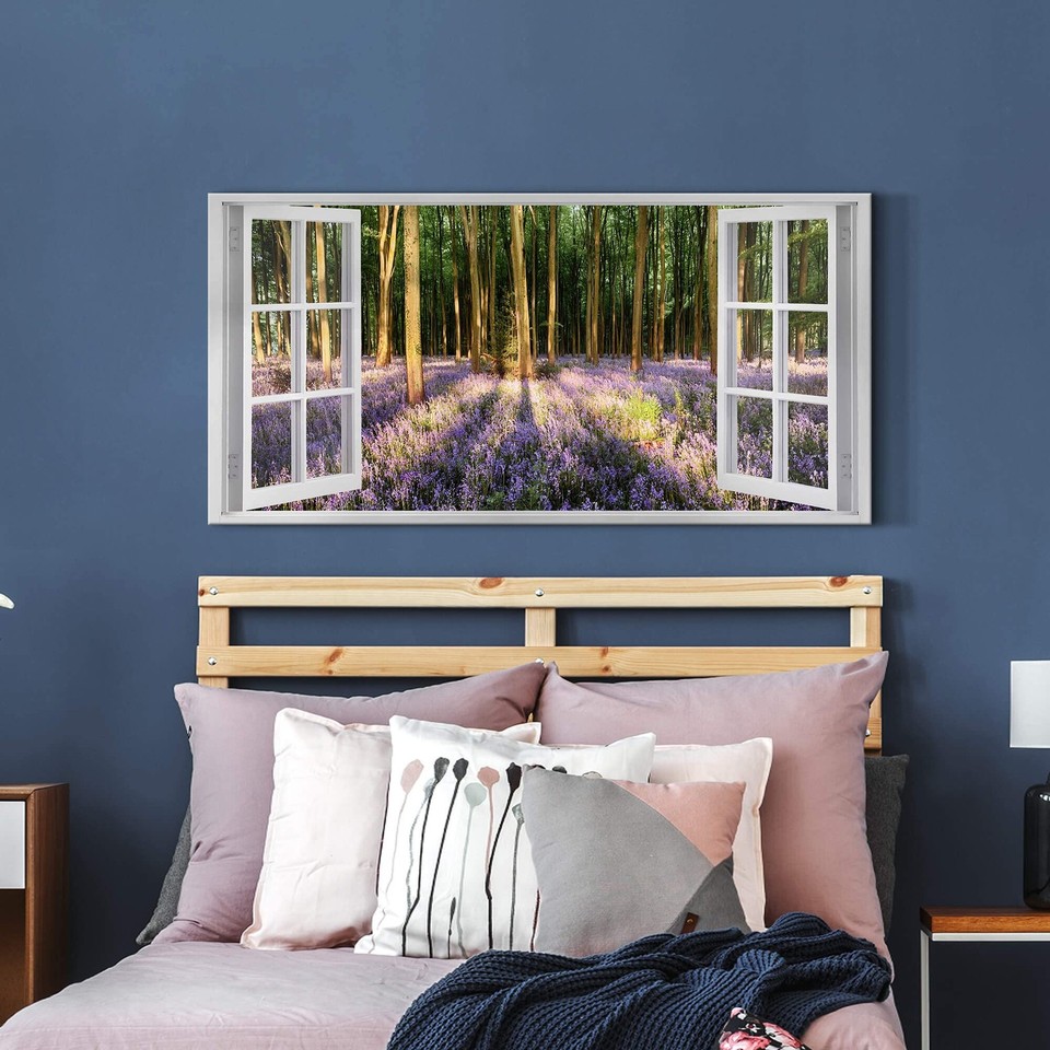 Nature Landscape Wall Art Canvas: Window View Forest Painting Sunset ...