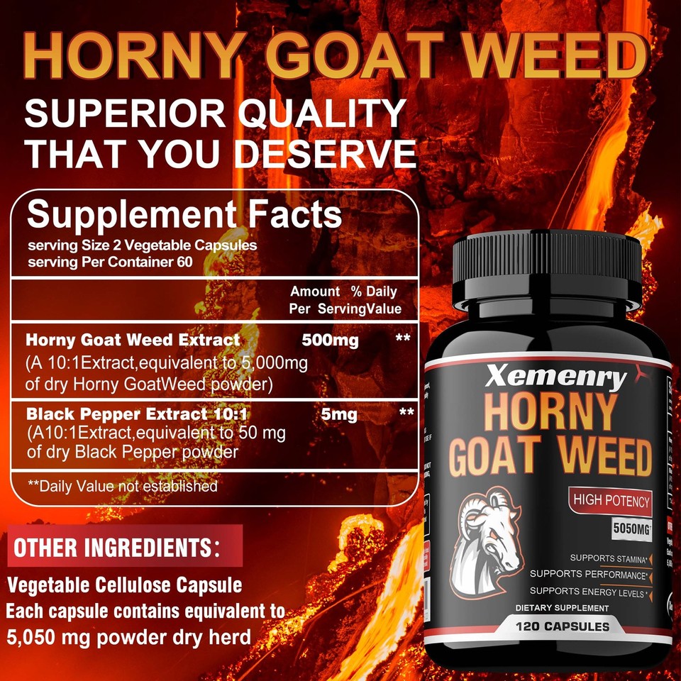 Horny Goat Weed Capsules - Men's Health,Testosterone Booster, Energy ...