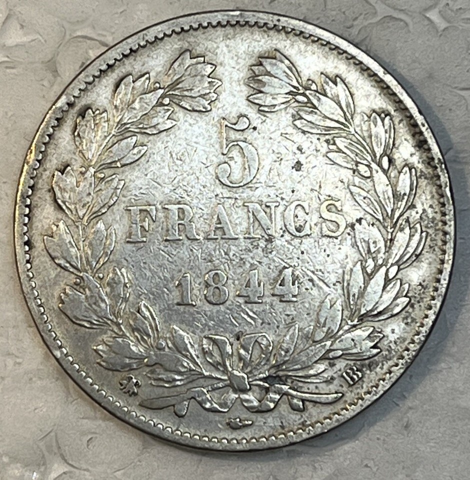 France 1844 BB Silver Five 5 Francs XF Condition Coin Louis Philippe I ...