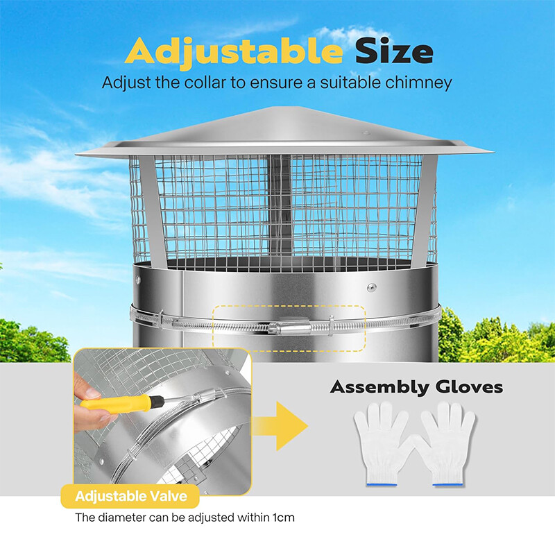 Cone Top Chimney Cap w/ Screen, Adjustable Round Roof Rain Chimney ...