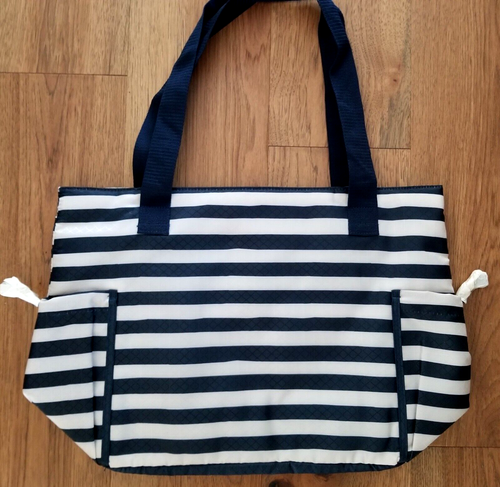 NEW! Thirty One New Day Tote Preppy Pop Navy Rugby Stripe Diaper Gym ...