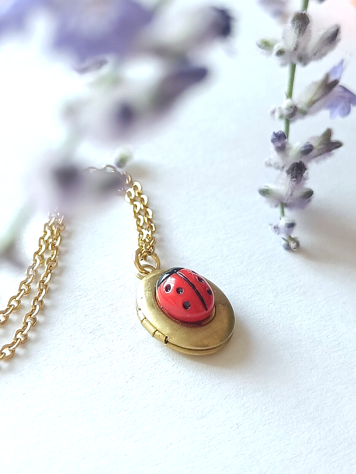 N.O.S Vintage ladybug necklace, lucky ladybug locket necklace, gold ...