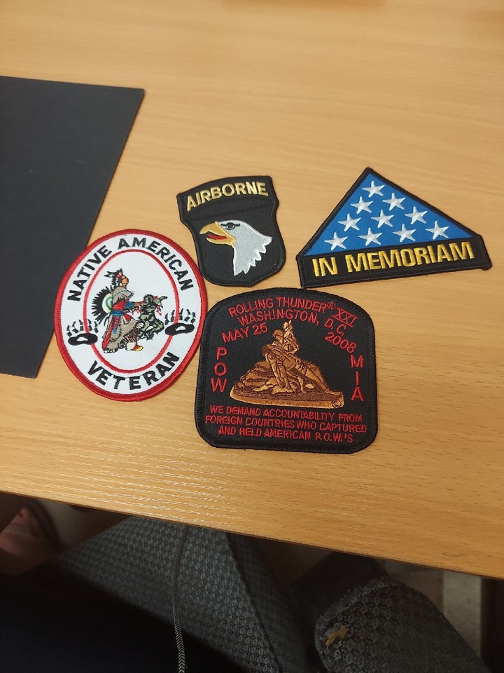 (4) Military Patches Native American Veteran, Airborne, Rolling Thunder ...