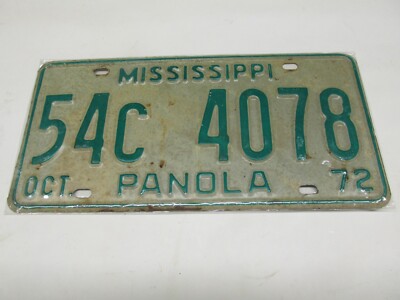 OLD ANTIQUE VINTAGE MISSISSIPPI LICENSE PLATE CAR TAG 1972 PANOLA ...