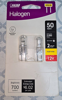 FEIT ELECTRIC HALOGEN, 2 BULBS GY6.35 BASE 50W 12V 700LUMENS BRIGHT ...