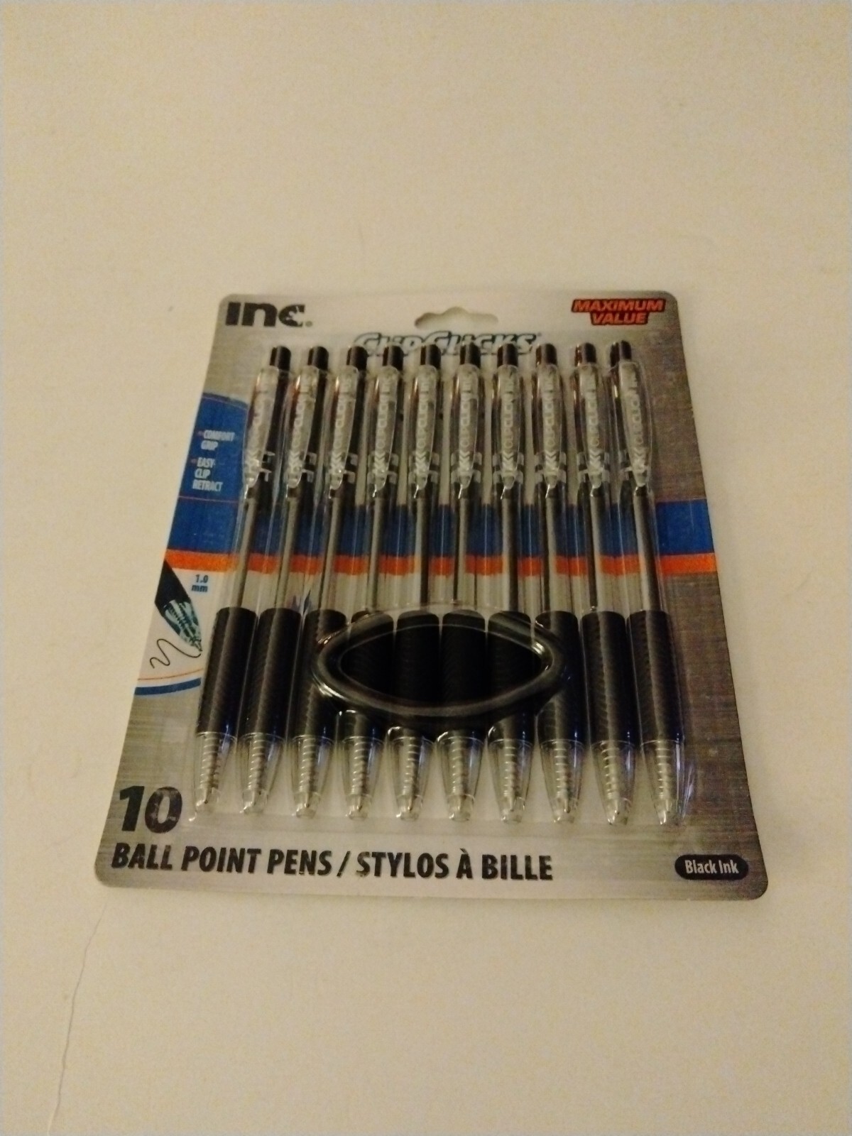 Inc Clip Clicks Retractable Ball Point Pens 1.0mm 10 Pens ~ Black Ink ...