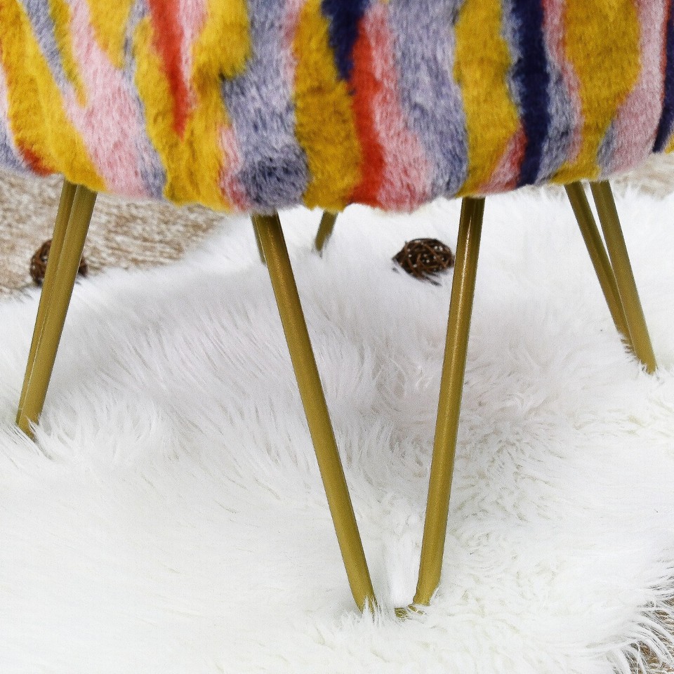 Luxury Plush Multi Jacquard Faux Fur Ottoman Round Foot Rest Stool for ...