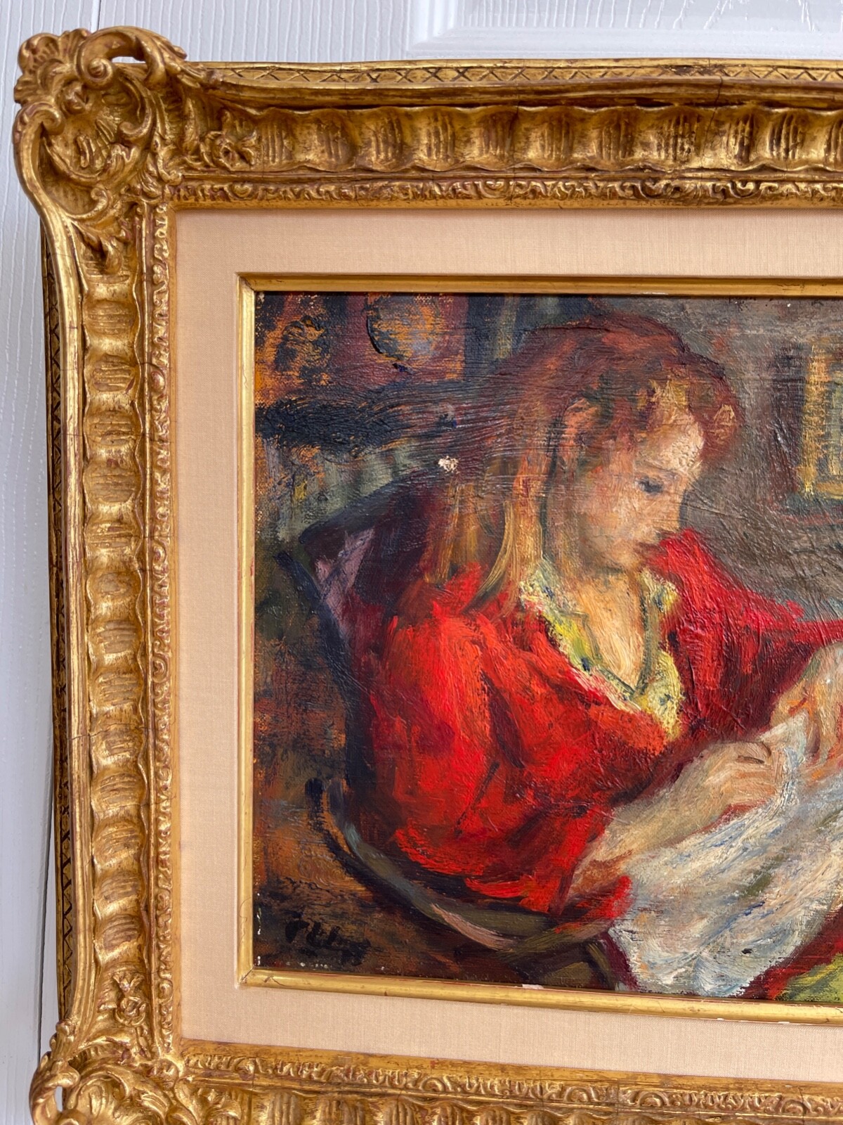 American Listed Artist Robert Philipp "Rochelle Sewing" Oil on Canvas ...