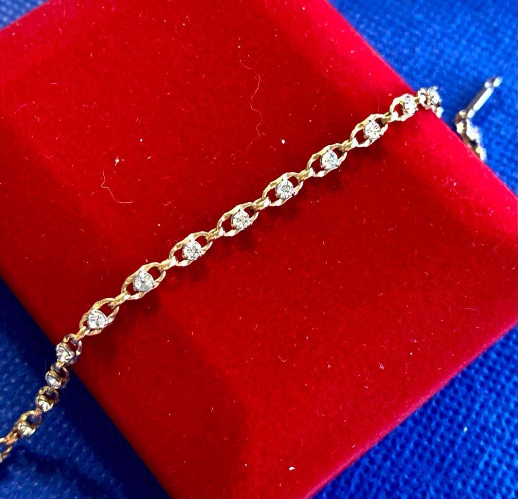 Krementz Gold Tone & Rhinestone Decorated Tennis Bracelet 6 Krementz Gold Tone & Rhinestone Decorated Tennis Bracelet 6