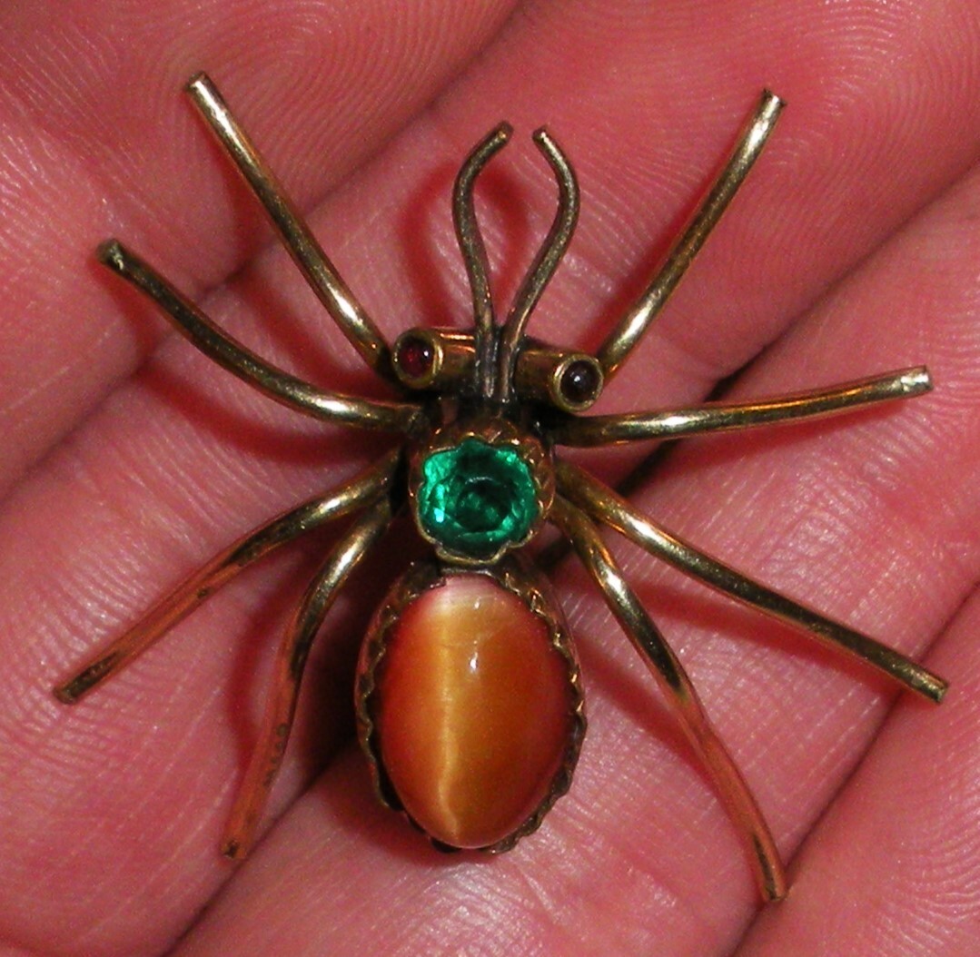 ANTIQUE GOLD FILLED SPIDER PIN BROOCH W/ GREEN & ORANGE STONES vafo | eBay