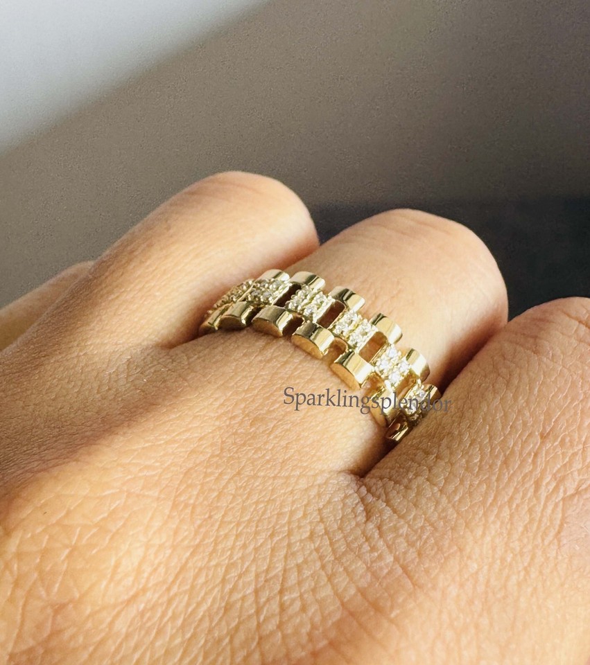 Rolex Style Chain Shape Ring Men's Moissanite Wedding Band Unique ...