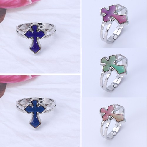 Women Cross Shape Color Change Mood Ring Emotion Feeling Temperature ...