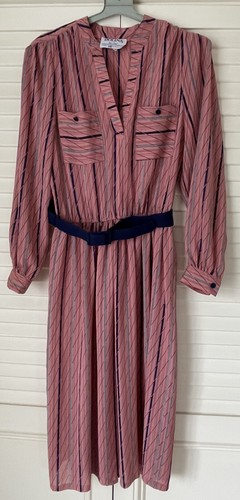 DOLINA Blue Label Sydney By Ronen Young VINTAGE PINK NAVY STRIPED DRESS ...