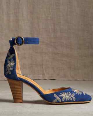 Sundance Ellory Embroidered Blue Suede Shoes | Heels Ankle Strap Size ...