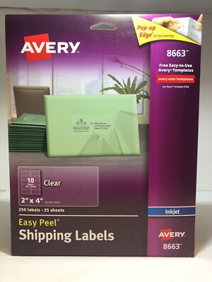 9 Sheets Avery 8663 2 x 4 Clear Address Labels Inkjet 90 Total Labels ...