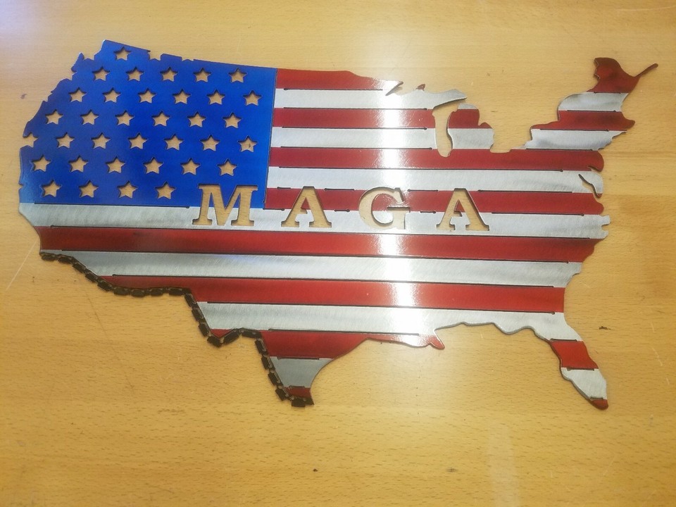 MAGA USA Flag Metal Wall Art Plasma Cut Home Decor Gift Idea Border ...