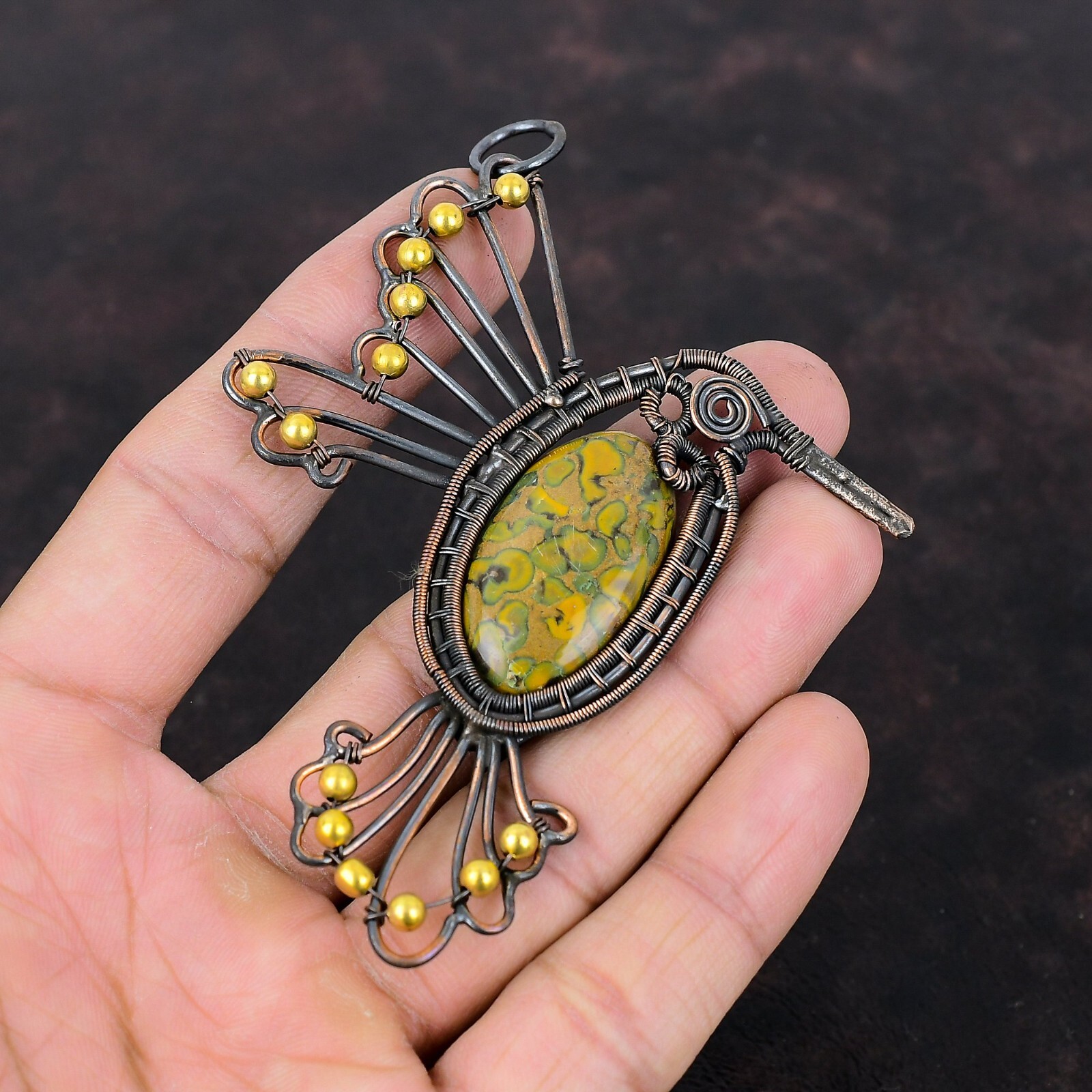 Fruit Jasper Wire Wrapped Bird Pendant Handcrafted Copper Partywear 4. ...