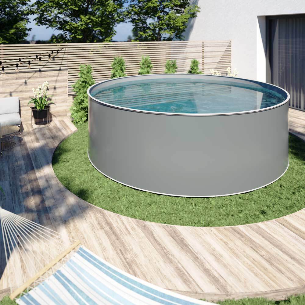 Design-Pool rund, Ø 5,00 x 1,20 m, Stahlmantel anthrazit, Folie grau ...