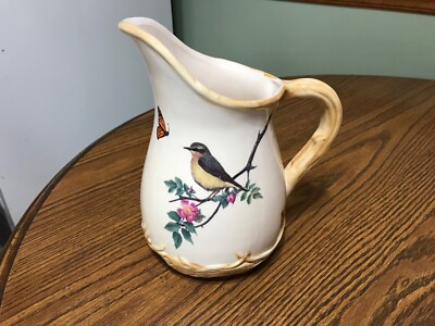 Large Pitcher Bird & Butterflies & flowers, 9" tall, unused | eBay