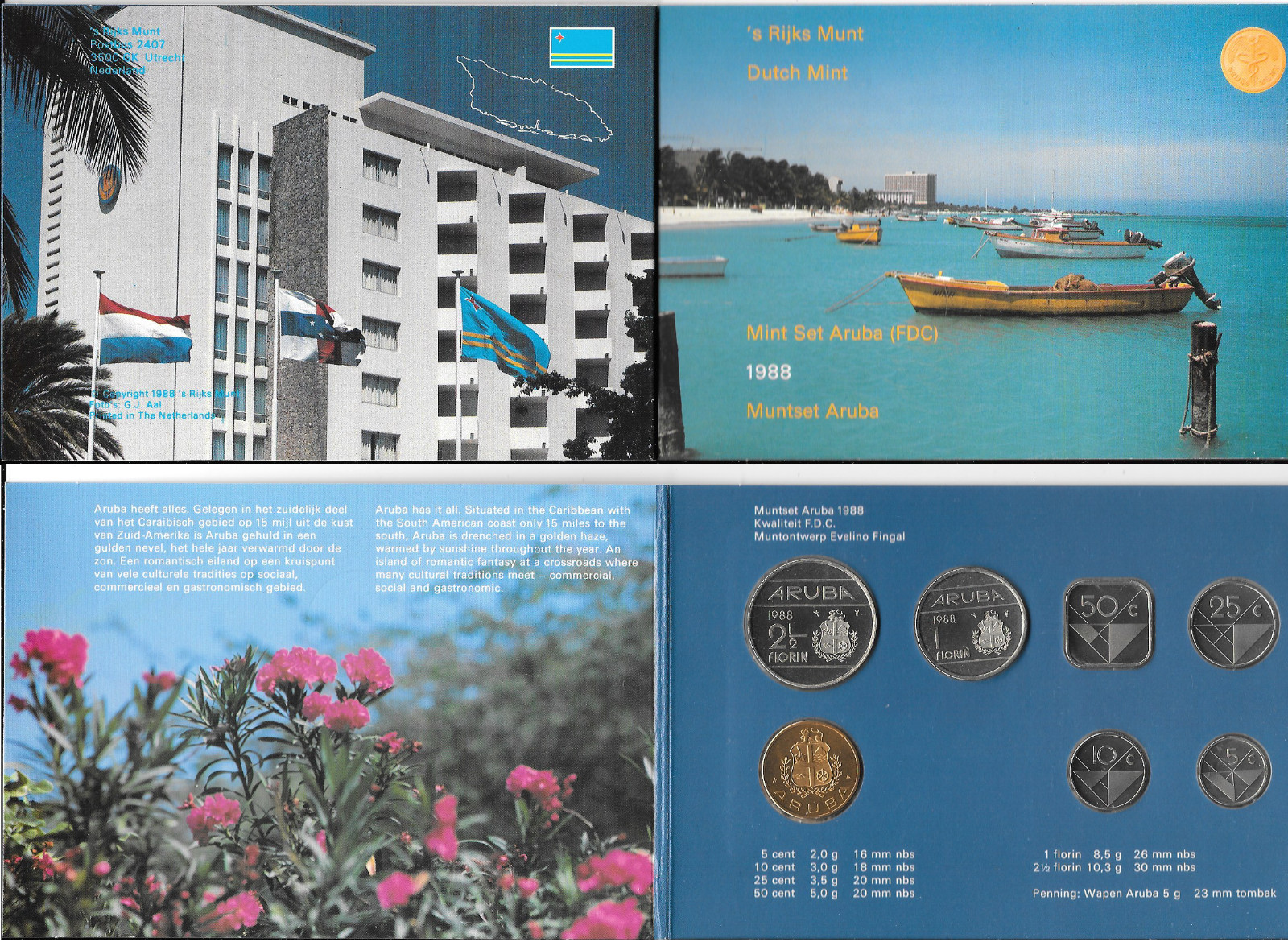 ARUBA 1988 MINT SET of 6 Coins 5 Cent- 2-1/2 FLORIN + 1 Aruba Token UNC ...