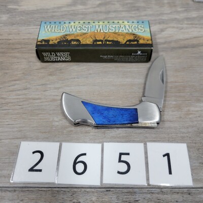 Rough Rider Knife Wild West Mustangs Lockback Blue Rare Discontinued ...